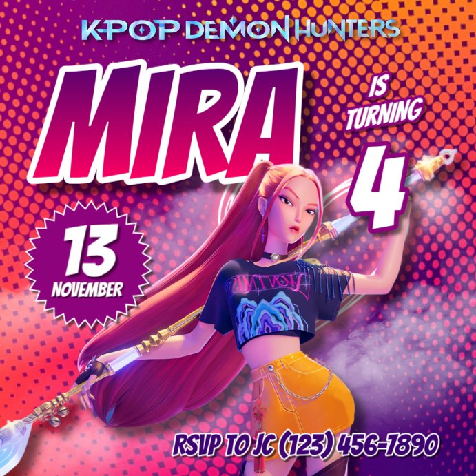 Kpop Demon hunters Birthday Invitation Modelo | PosterMyWall