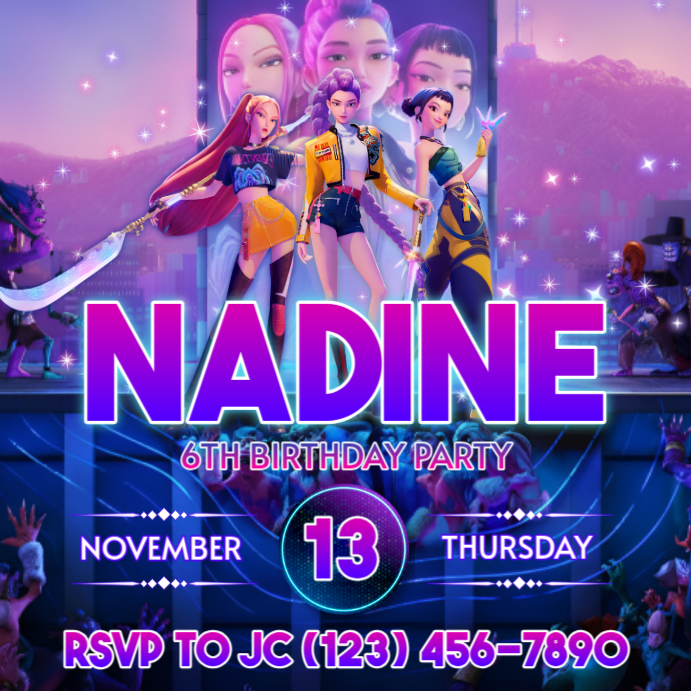 Kpop Demon Hunters Birthday Invitation templaat | PosterMyWall