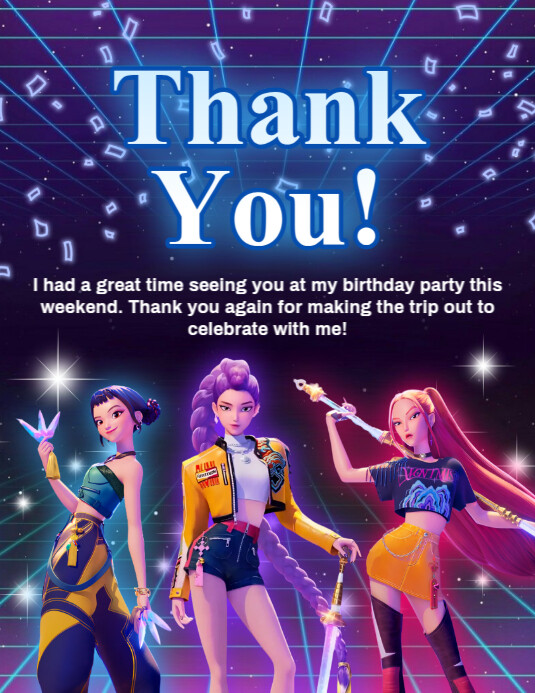 Kpop Demon Hunters Thank You card Template | PosterMyWall