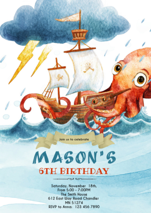 Kraken octopus theme invitation Template | PosterMyWall