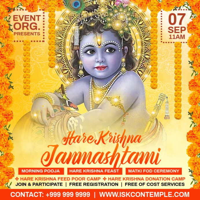 Krishna Janmashtami Celebration Post Template | PosterMyWall
