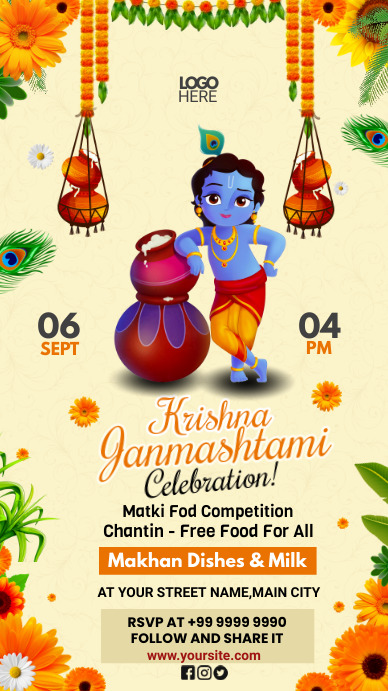 Krishna Janmashtami Celebration Template | PosterMyWall