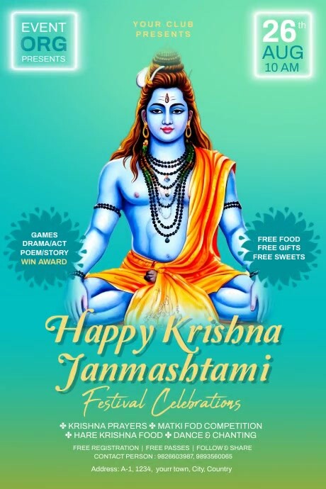 Krishna Janmashtami Festival Poster Template | PosterMyWall