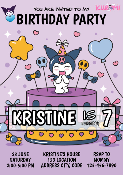 Kuromi Cake Birthday Invitation Template | PosterMyWall