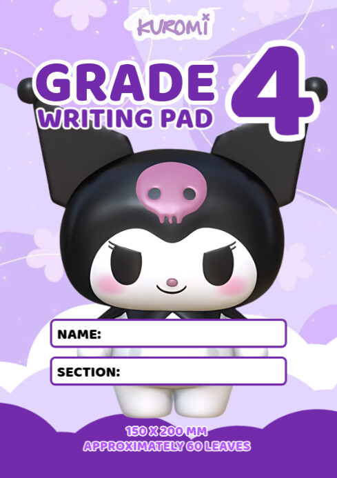 Kuromi Grade 4 Writing Pad Cover Template | PosterMyWall