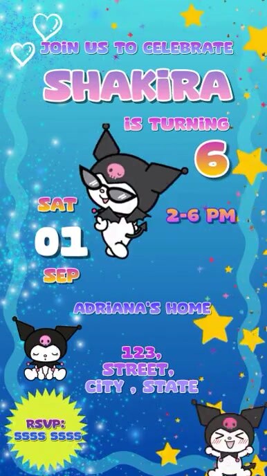 Kuromi invitation animated Template | PosterMyWall