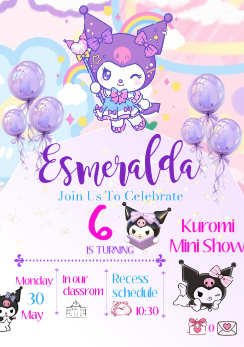Kuromi invitation White Kuromi A4 Brithday flayer end poster ...