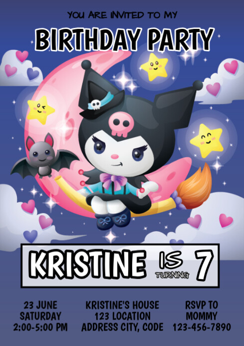 Kuromi Moon Birthday Invitation Template | PosterMyWall
