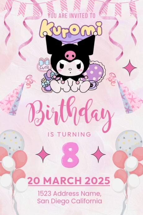 Plantilla de Kuromi Theme Birthday Invitation | PosterMyWall