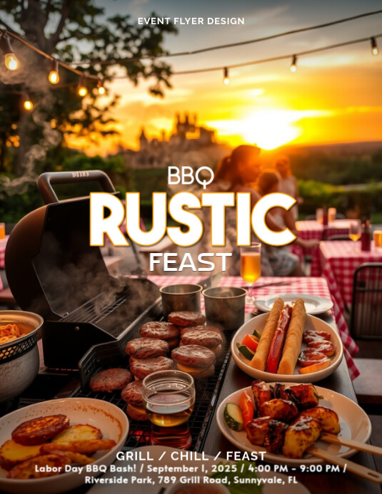 Labor Day BBQ Rustic Feast for 2025 Summer Flyer Template | PosterMyWall