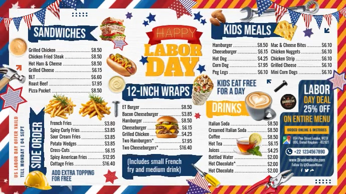 Modèle Labor Day Menu Digital Signage Template | PosterMyWall