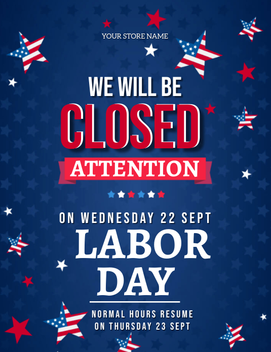LABOR DAY SHOP CLOSED NOTICE TEMPLATE | PosterMyWall