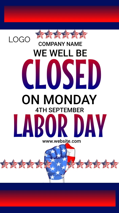 Plantilla de Labor day USA closed on 4 September | PosterMyWall
