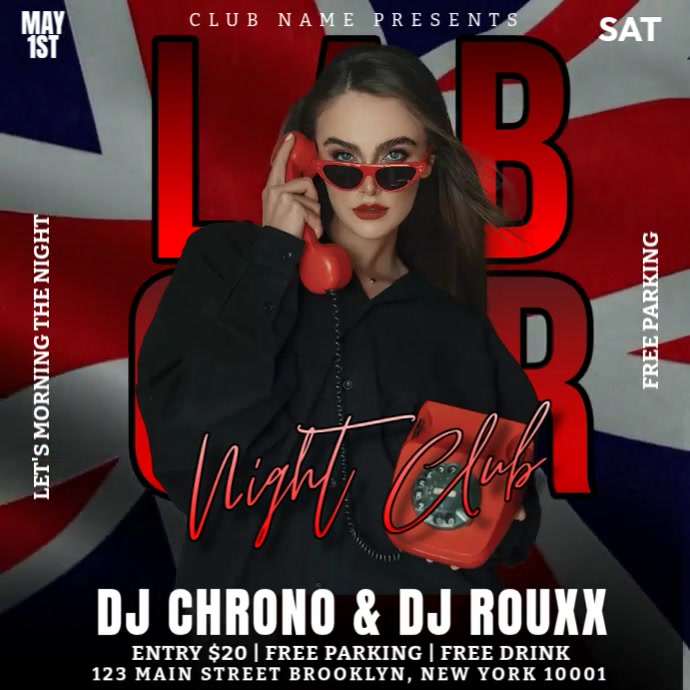 Plantilla de Labour Day Night Club | PosterMyWall