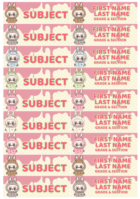 Labubu School Label Stickers A4 Template | PosterMyWall