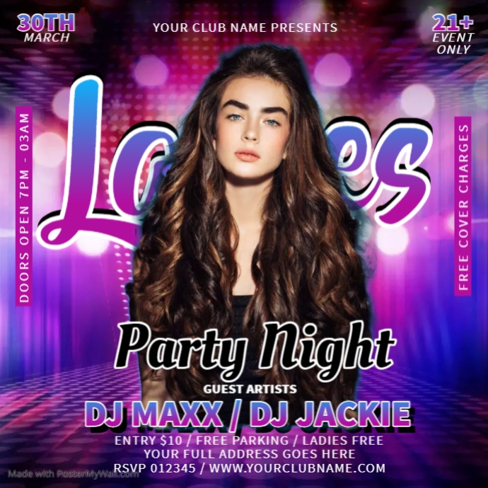 Ladies DJ Night Party Template | PosterMyWall