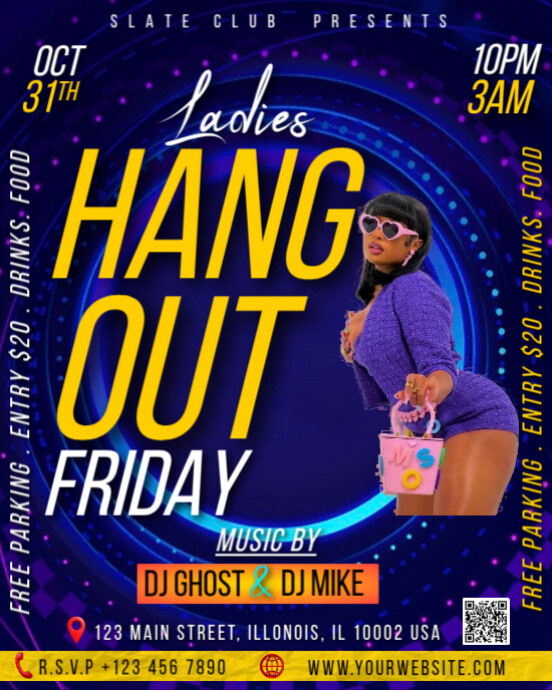 Ladies Hangout Friday Night Club Party Flyer Design Template | PosterMyWall