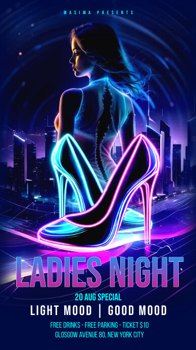 Ladies Neon Party Ad Template | PosterMyWall