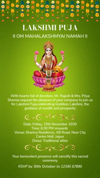 Lakshmi Puja Traditional Invitation Video Template | PosterMyWall