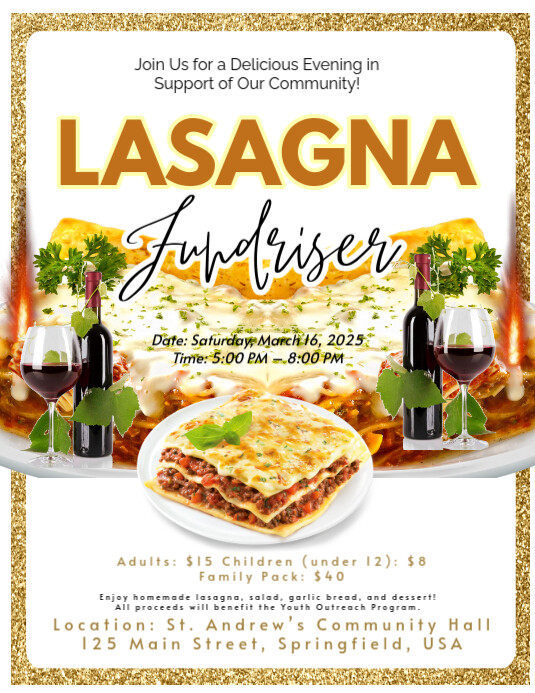 Lasagna Dinner Fundraiser Flyer Template | PosterMyWall