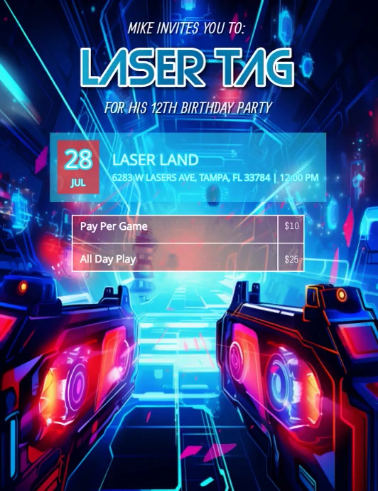 LASER TAG BIRTHDAY EVENT FLYER INVITATION Template | PosterMyWall