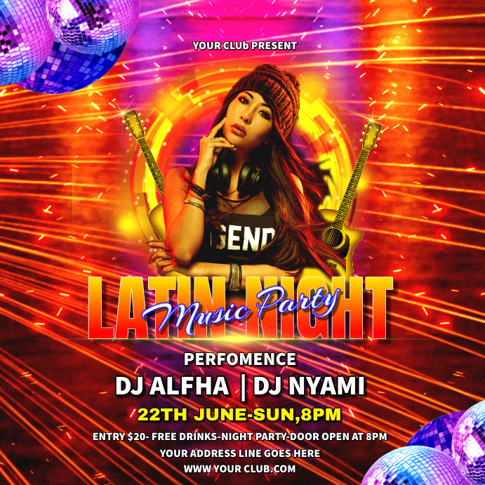 Latin night party flyer design Template | PosterMyWall