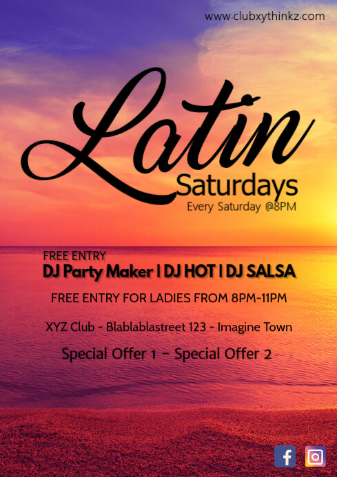 latin Party Night Salsa Reggaeton Beach Sun Template | PosterMyWall