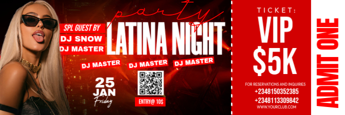 Latina Night VIP Ticket Template | PosterMyWall