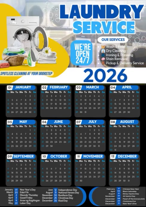 Laundry Services Calendar Template | PosterMyWall