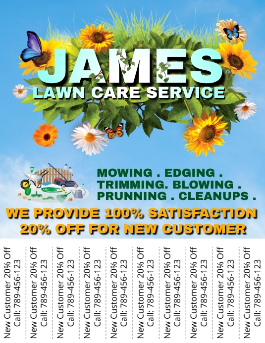 Lawn Care Service Tear Off Design Template | PosterMyWall