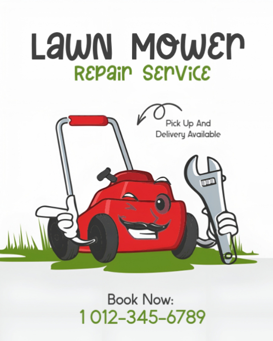 Plantilla de Lawn Mower Repair Service Flyer | Pick Up & Delivery Lawn ...