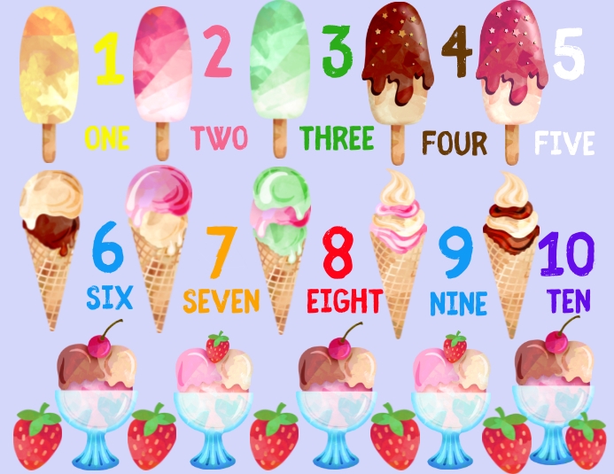 Learn Colors Numbers Counting with Ice Cream Template | PosterMyWall