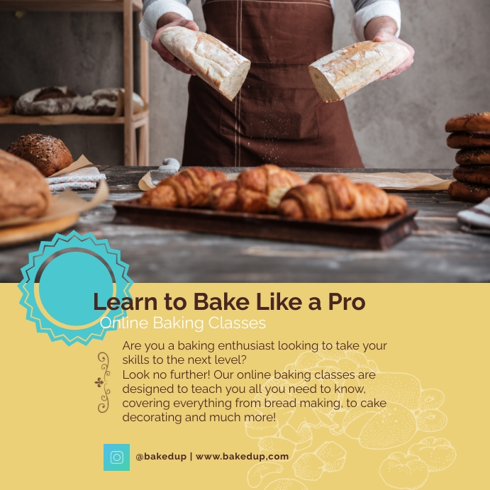 LEARN TO BAKE ONLINE AD POST Template | PosterMyWall