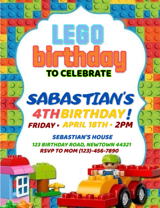 Lego Birthday Party Printable Blank Invitations Birthday Party
