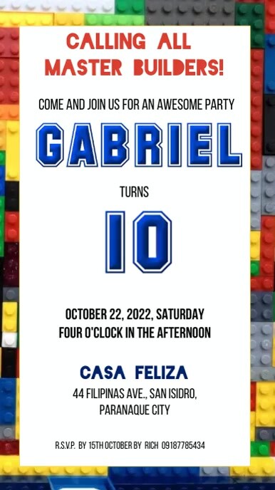 Lego Birthday Party Invite instagram story Template | PosterMyWall