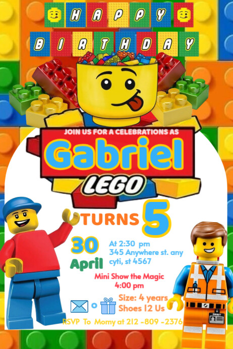 Copia de Lego invitation Editable Happy Brithday party temple ...