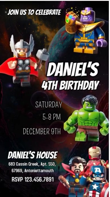 Lego Marvel Super Heroes Birthday Invitation Template | PosterMyWall