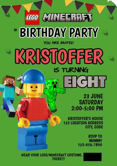 Copia de Lego Minecraft Birthday Invitation Template | PosterMyWall
