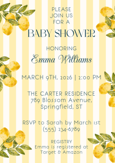Lemon Baby Shower Invitation Template | PosterMyWall