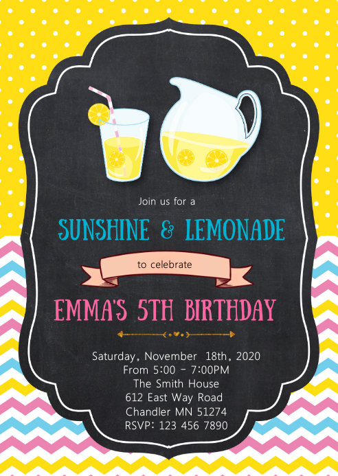 Lemonade birthday party invitation Template | PosterMyWall