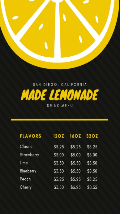 Copy of LEMONADE DRINK MENU Instagram post | PosterMyWall