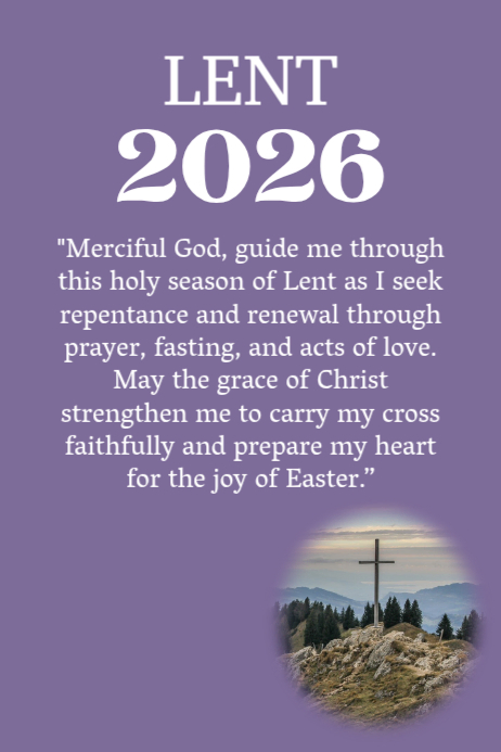 Lent 2026 Prayer Catholic Church Banner Social Media Post Bible Quote ...