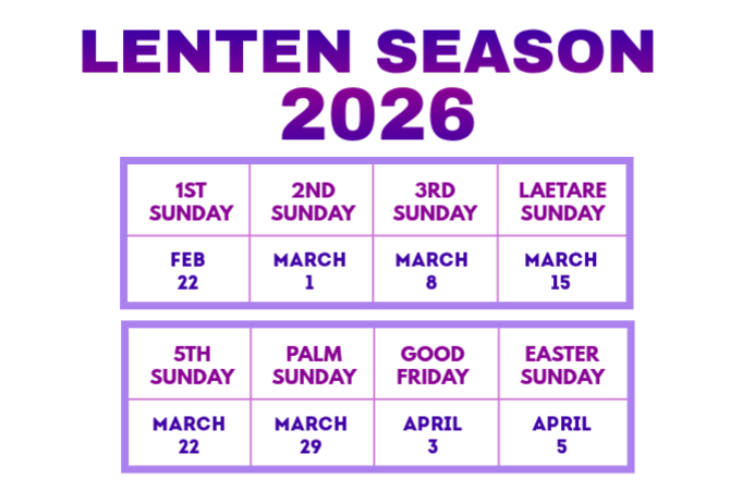 Lenten Lent Season 2026 Easter Calendar Dates Schedule Poster Notice ...