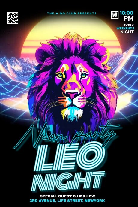Plantilla de Leo Neon Party Flyer | PosterMyWall