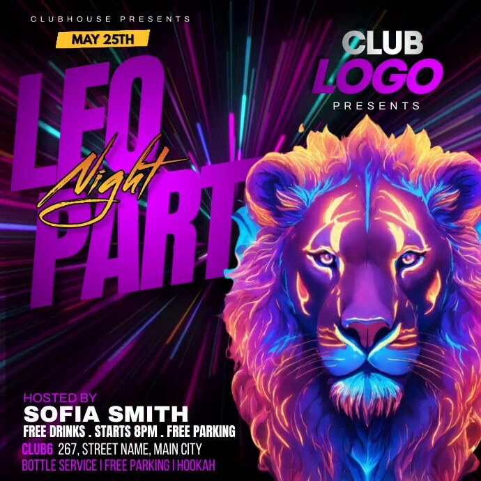 Plantilla de Leo Night Party Template | PosterMyWall