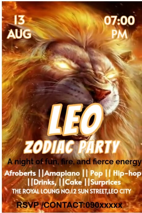 Leo zodiac party flyer Template | PosterMyWall
