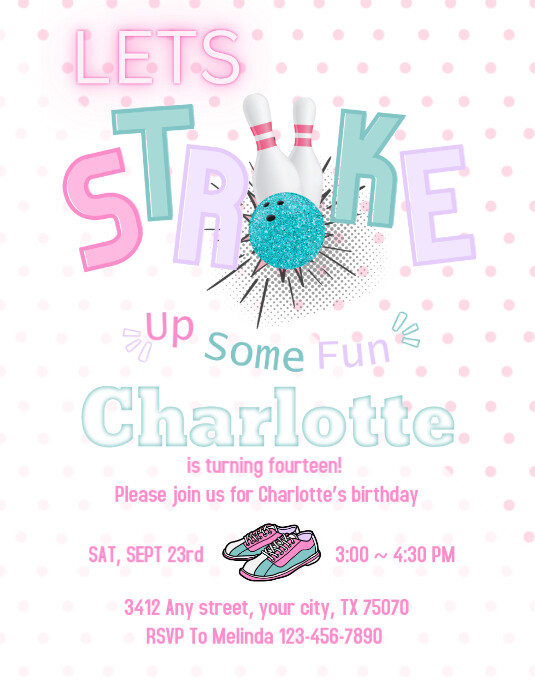 Let's strike bowling birthday invitation template | PosterMyWall