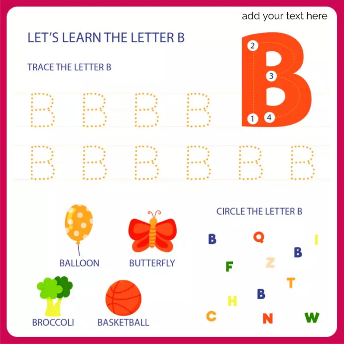 Let's Learn the letter b Trace the letter b c Template | PosterMyWall
