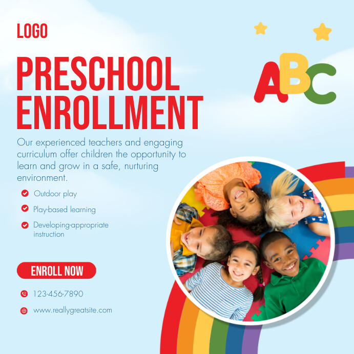 Copy of Light Blue And Red Playful Preschool Enrollme | PosterMyWall