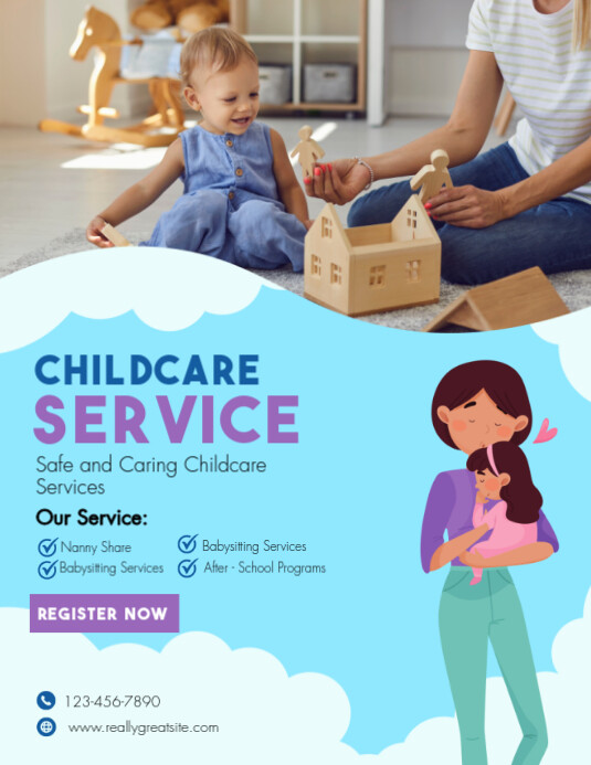 Copy of Light Blue Modern Childcare Service Flyer | PosterMyWall